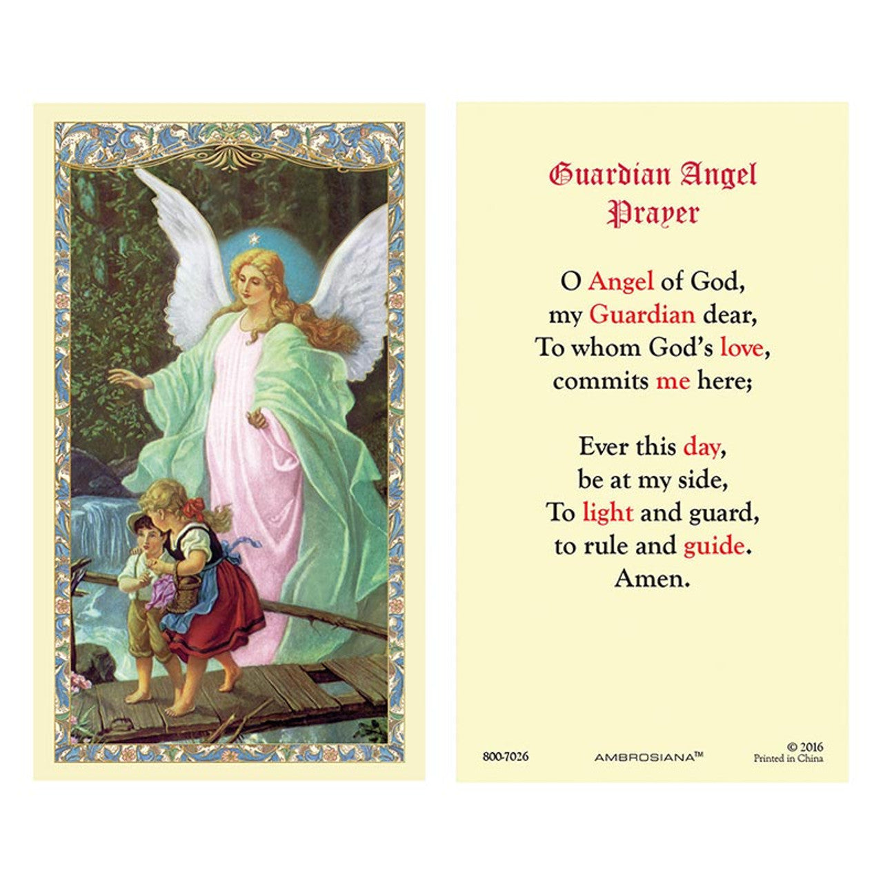 Guardian Angel Laminated Holy Card | Guardian Angel Prayer – Pack of 2 ...