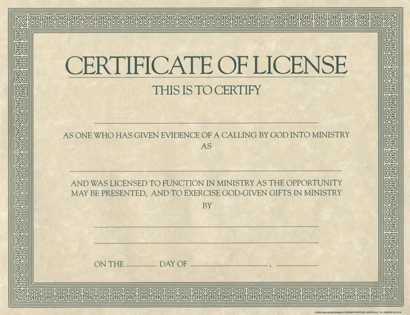Certificate of License - Beige Parchment with Green Print – CFaithS