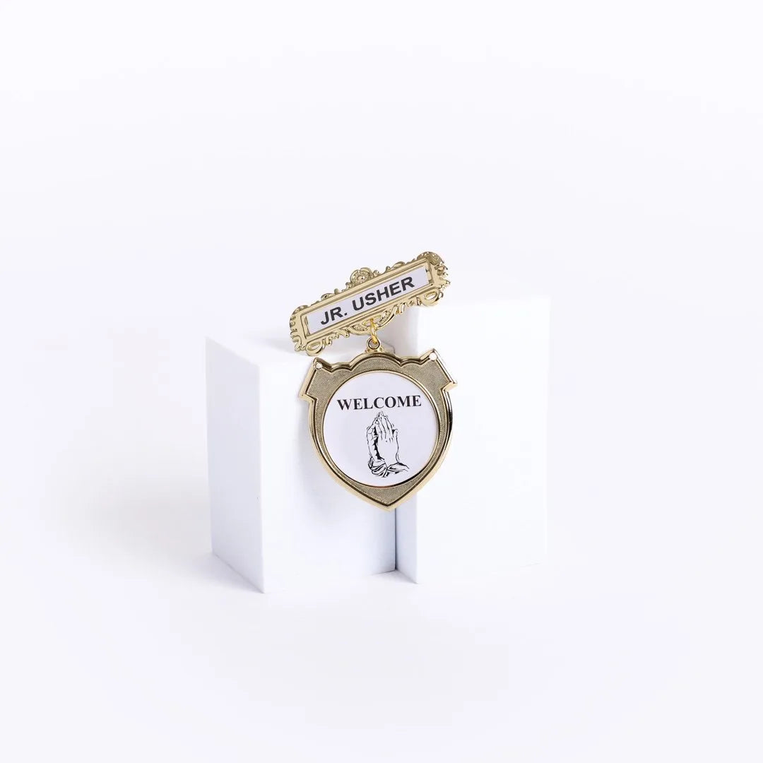 Badge Shield Jr. Usher Praying Hands Welcome Pin – CFaithS